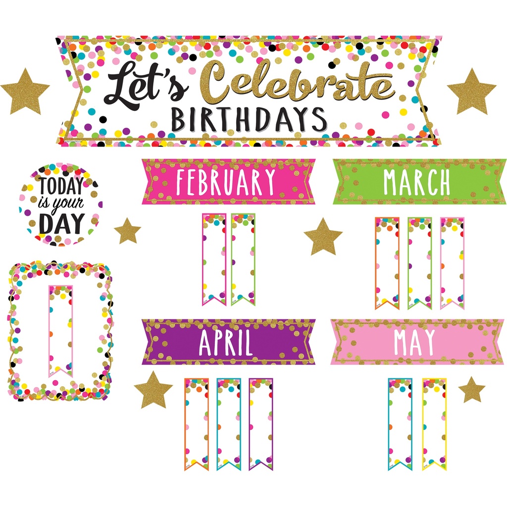 Confetti Let’s Celebrate Birthdays Mini Bulletin Board Set | School Aids