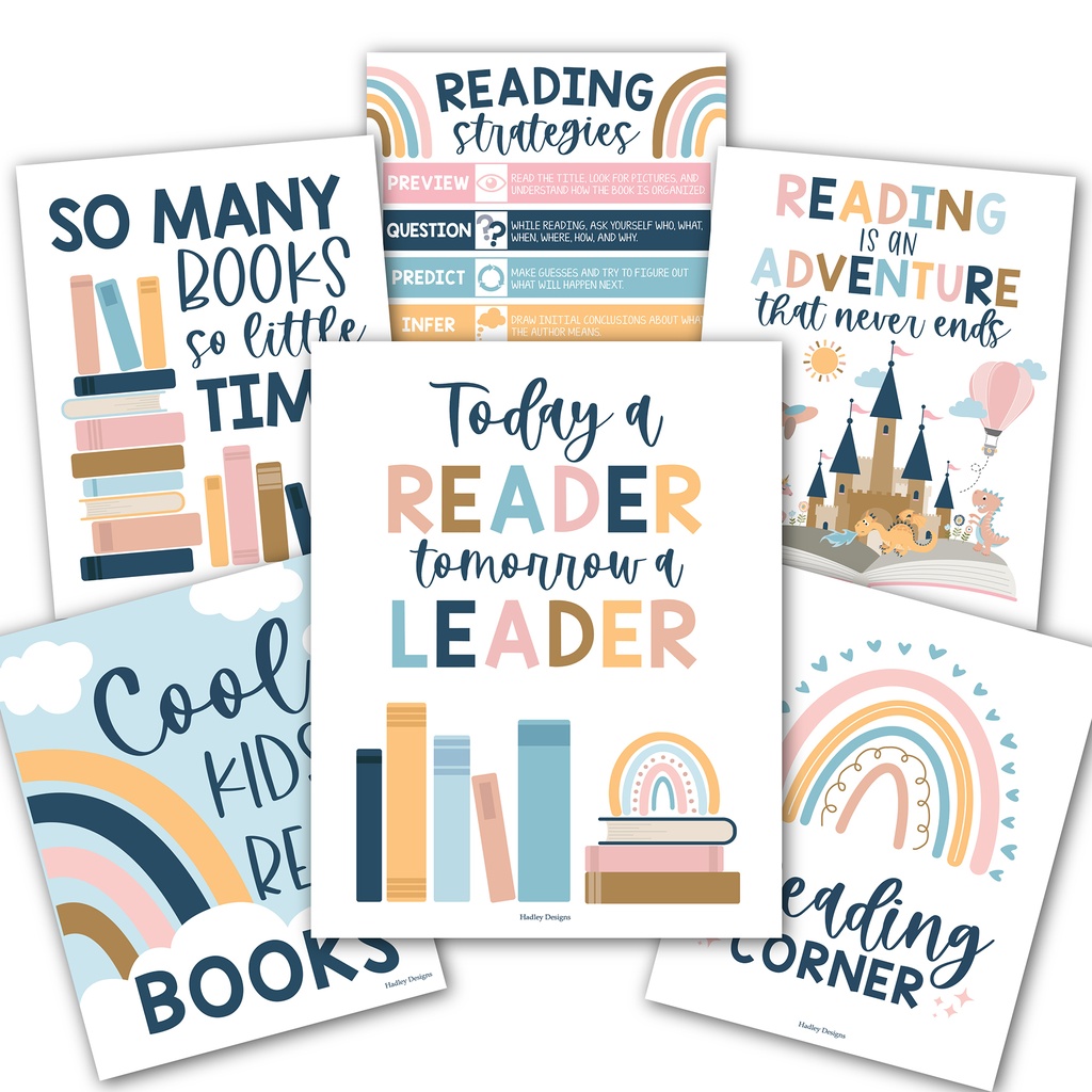 Boho Reading Posters For Classroom Library Decor, Set of 6 | School Aids